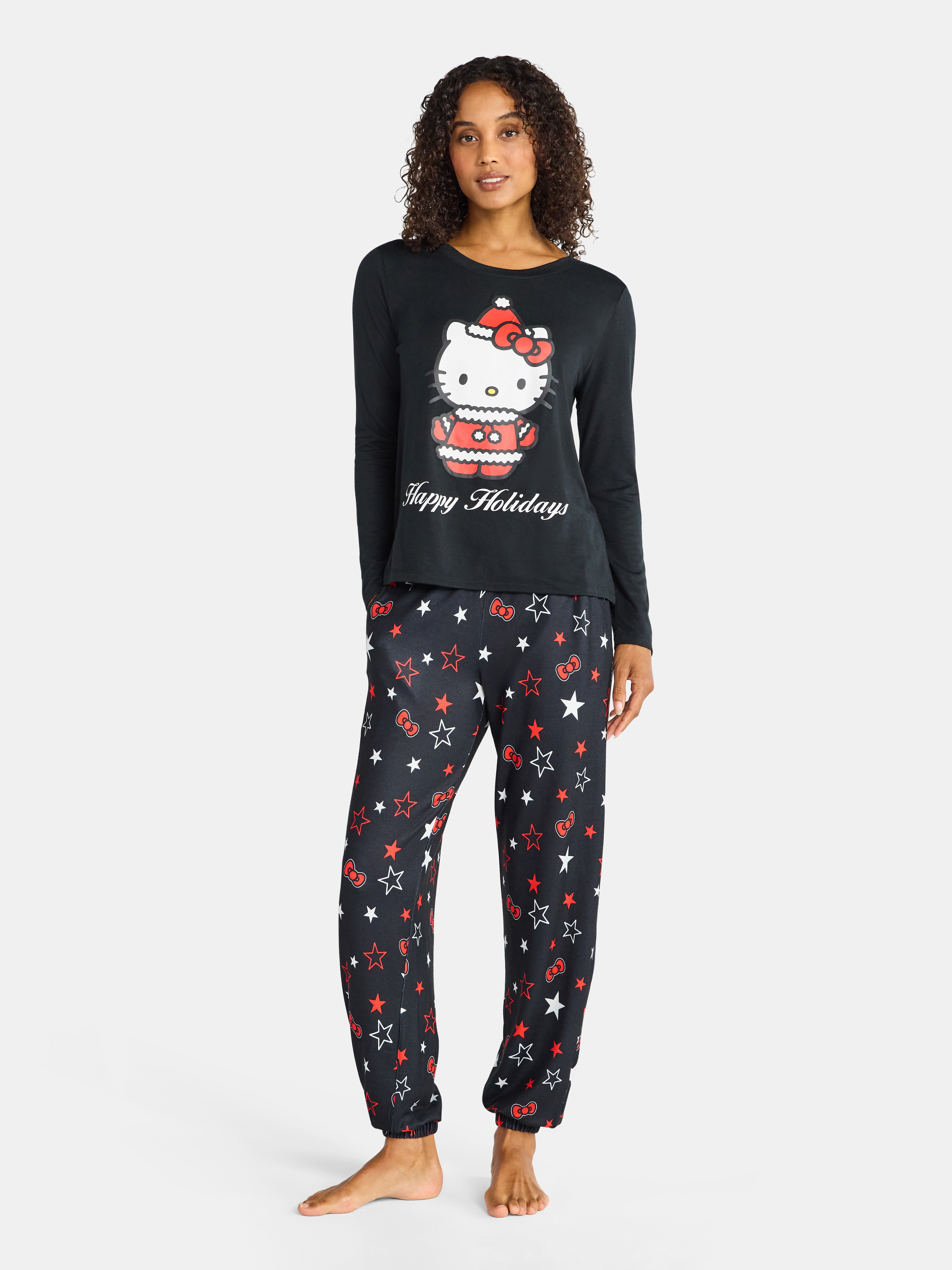 Grayson Social Hello Kitty Women's Happy Holidays Sleep Tee and Joggers ...