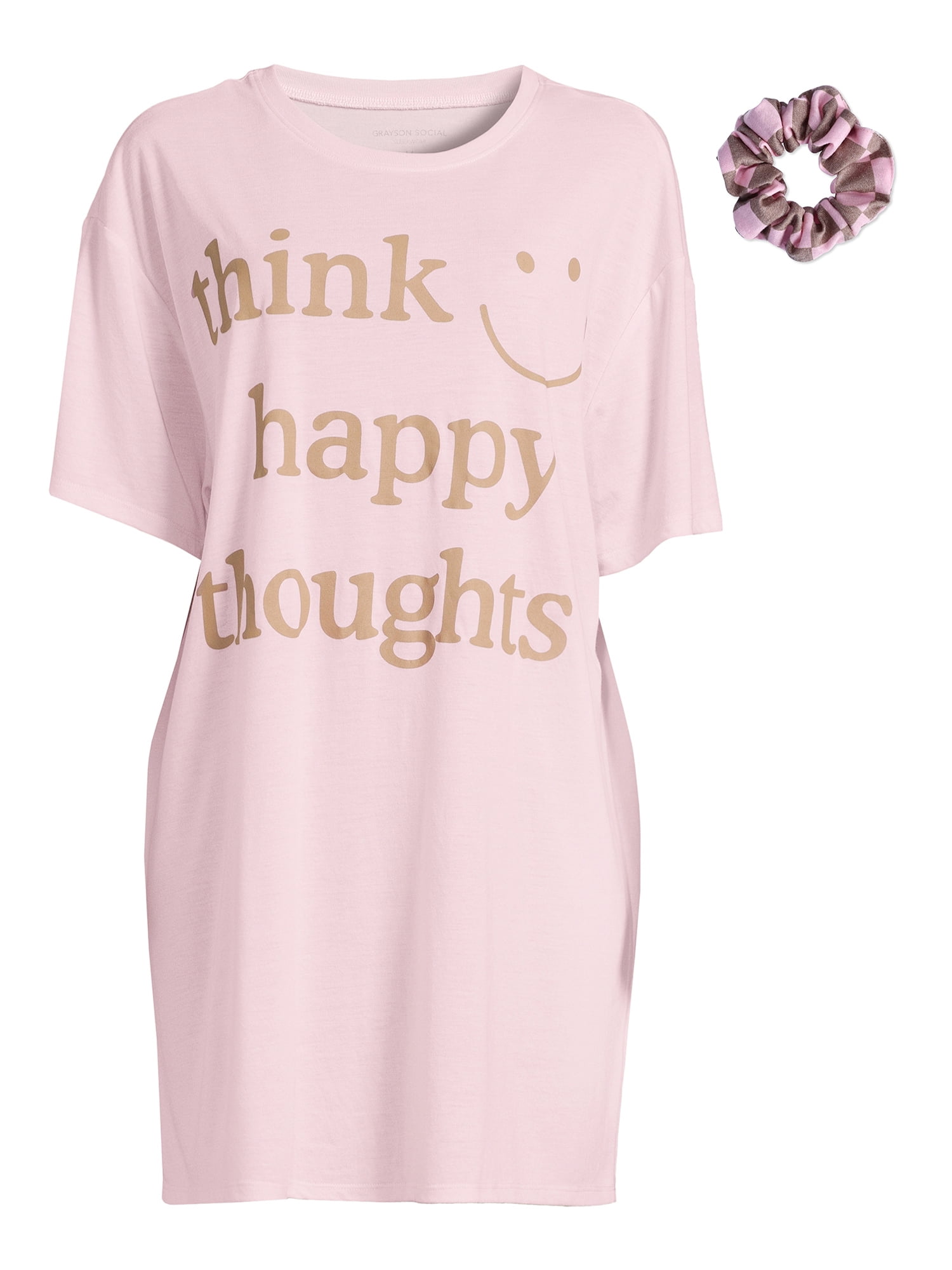 Grayson Social Juniors’ Happy Thoughts Graphic Sleepshirt - Walmart.com