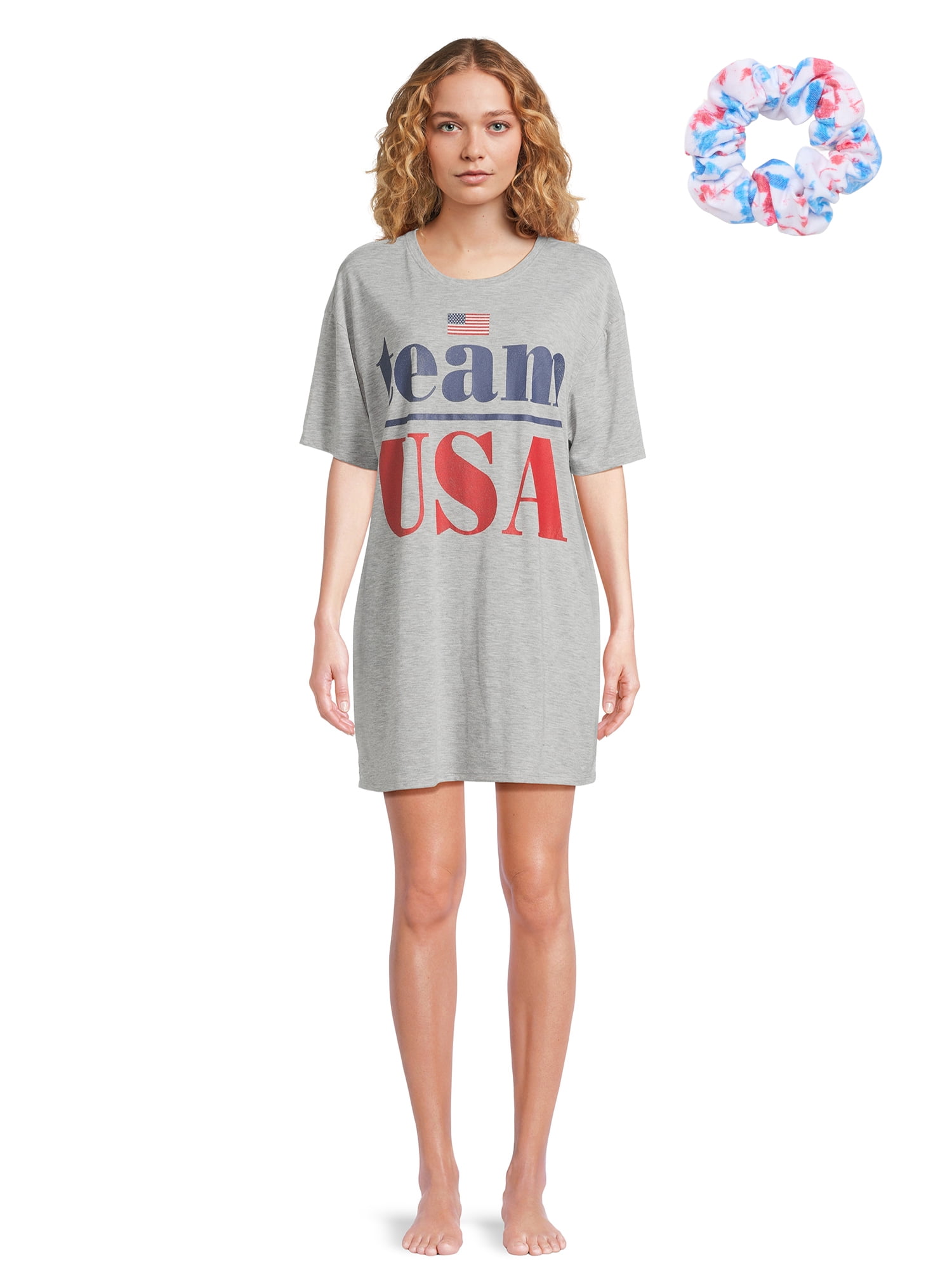 Grayson Social Juniors Oversized Sleepshirt and Scrunchie Set, 2-Piece ...