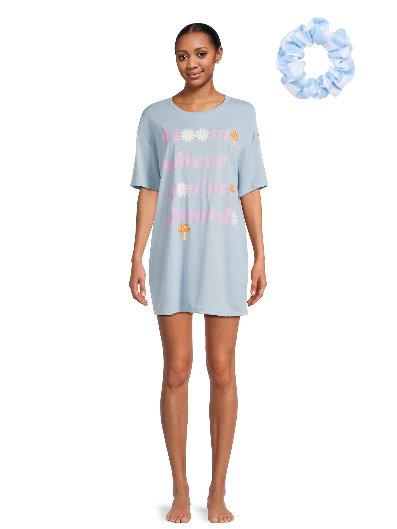 Grayson Social Juniors Oversized Sleepshirt and Scrunchie Set, 2-Piece ...