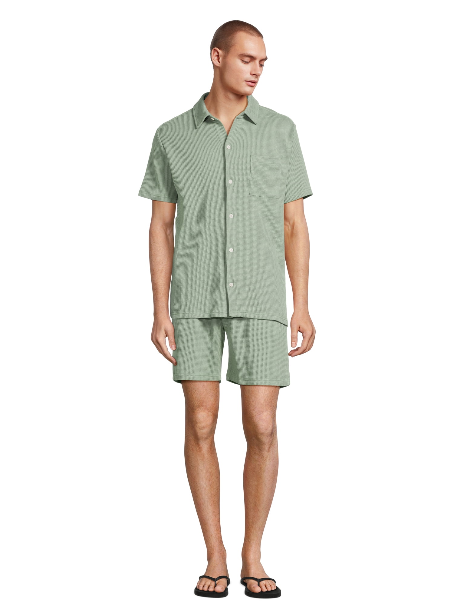 Grayson Social Men's Cotton Waffle Button 2-Piece Shirt and Shorts Set ...