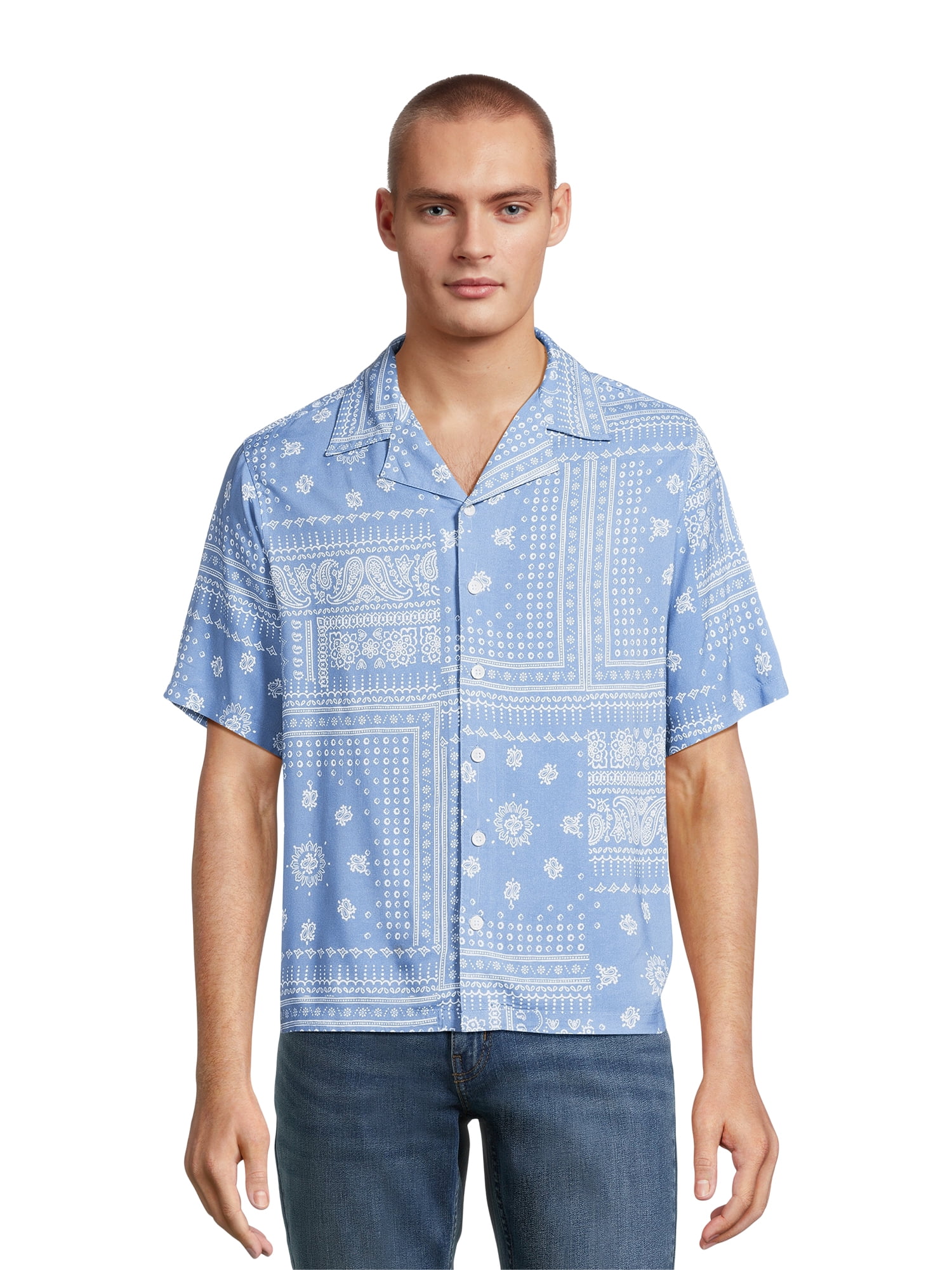 Grayson Social Men's Denim Bandana Print Resort Shirt with Short ...
