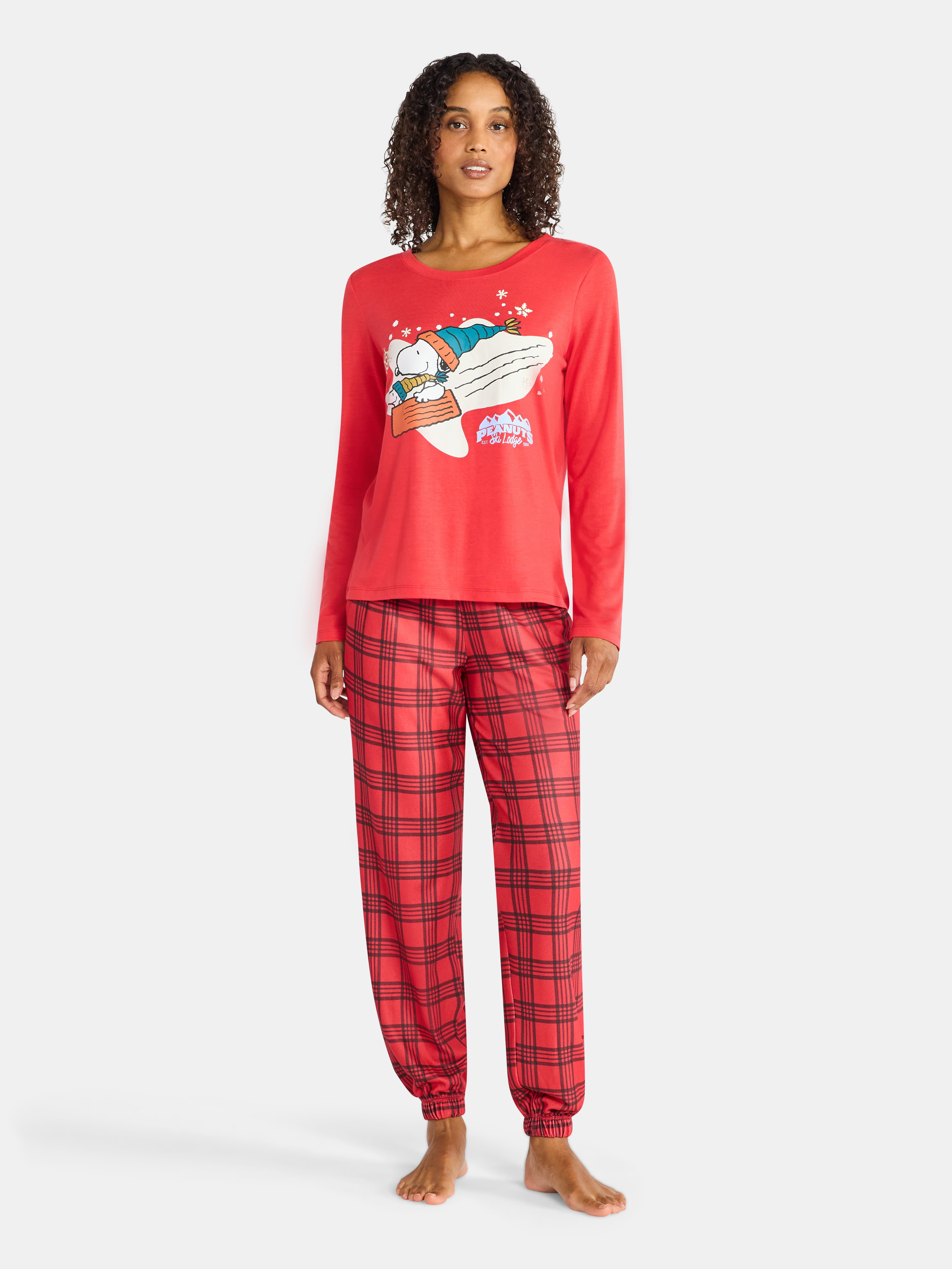 Grayson Social Snoopy Women's Ski Lodge Sleep Tee and Joggers Pajama ...