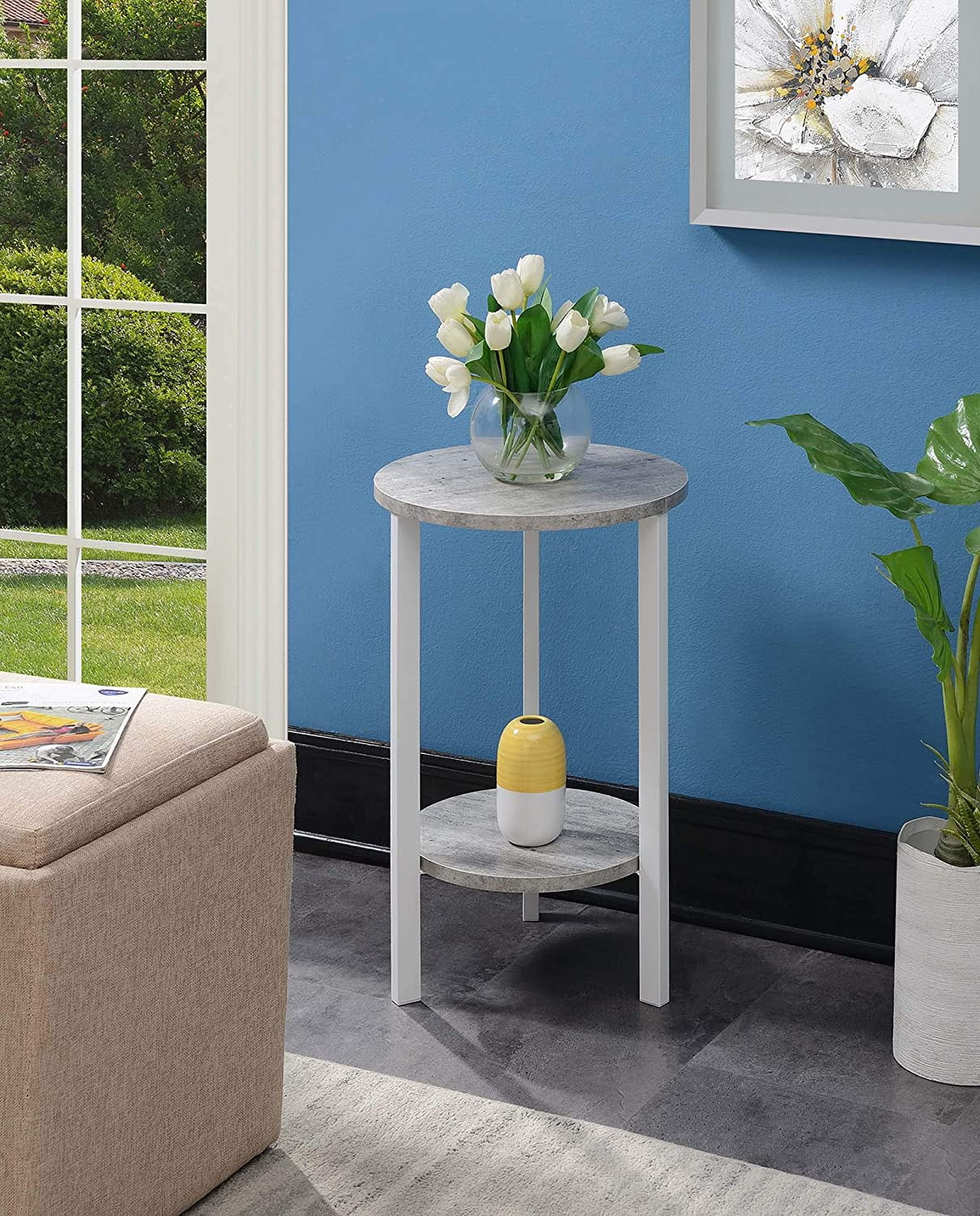 Graystone 24 Inch 2 Tier Industrial Plant Stand, Faux /White, Modern ...
