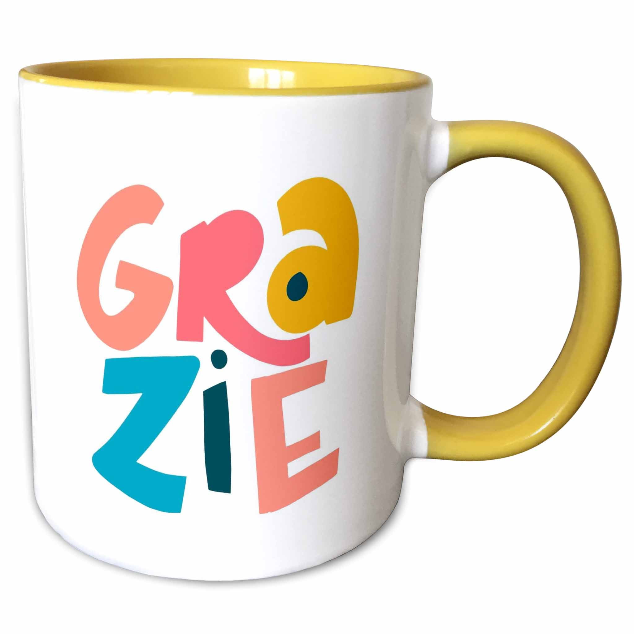 3drose, Grazie Thank You Greeting Gift, 15oz Two-tone Yellow Mug ...
