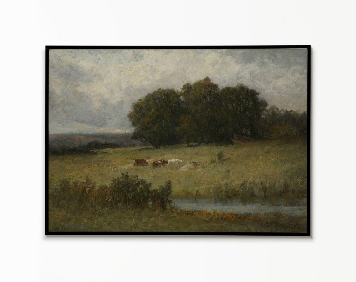 Grazing Cows Near Stream Poster Landscape Nature Animals Wall ...