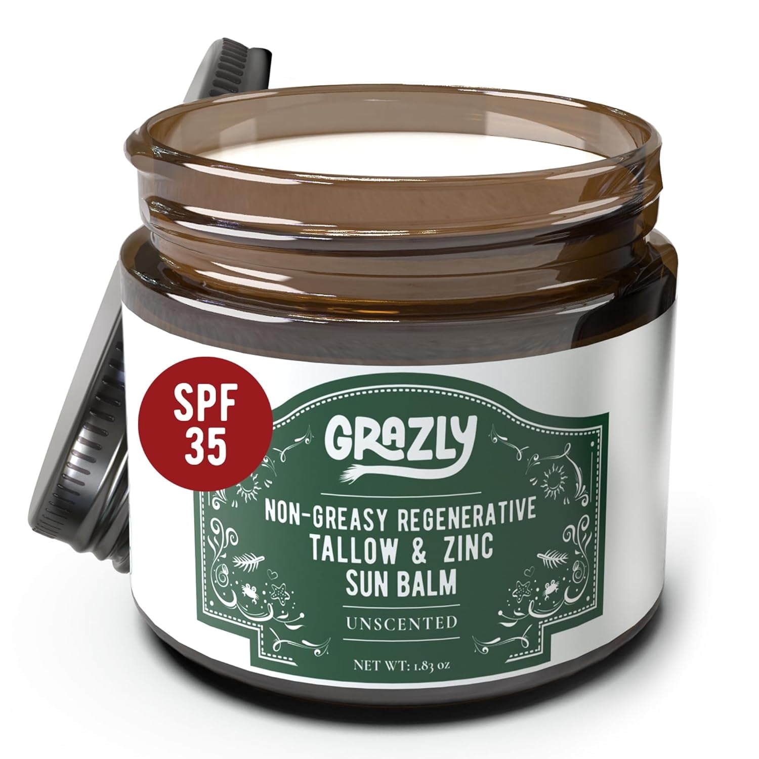 Grazly Beef Tallow Sunscreen SPF 35 – Unscented Water Resistant Zinc ...