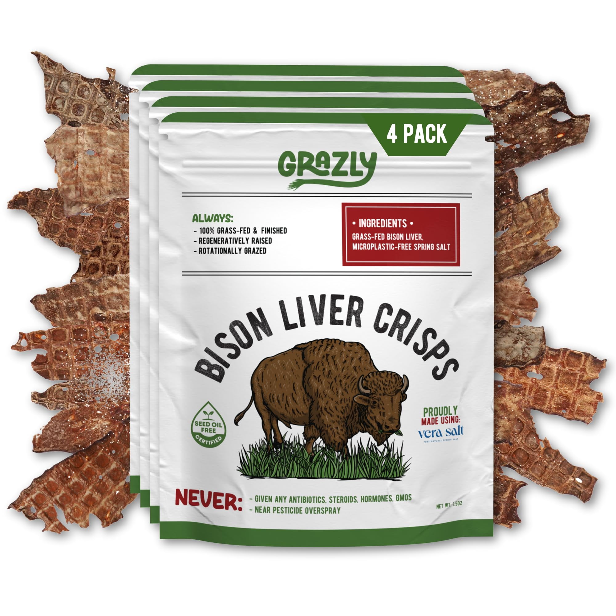 Grazly Plain Bison Liver SAF21 Crisps - Grass Fed Bison Liver Chips ...