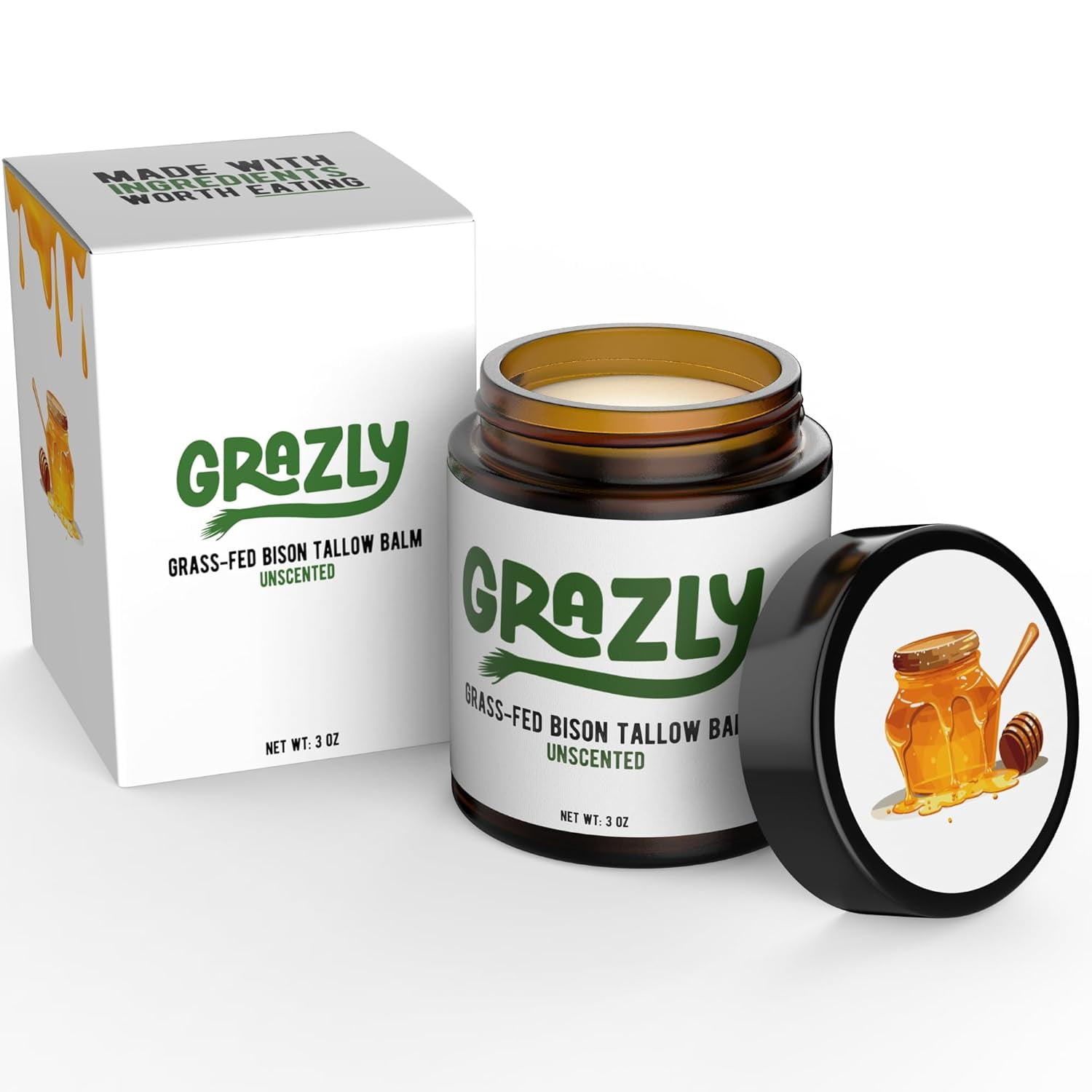 Grazly Unscented Manuka Honey & Bison Tallow Balm for face -3oz tallow ...