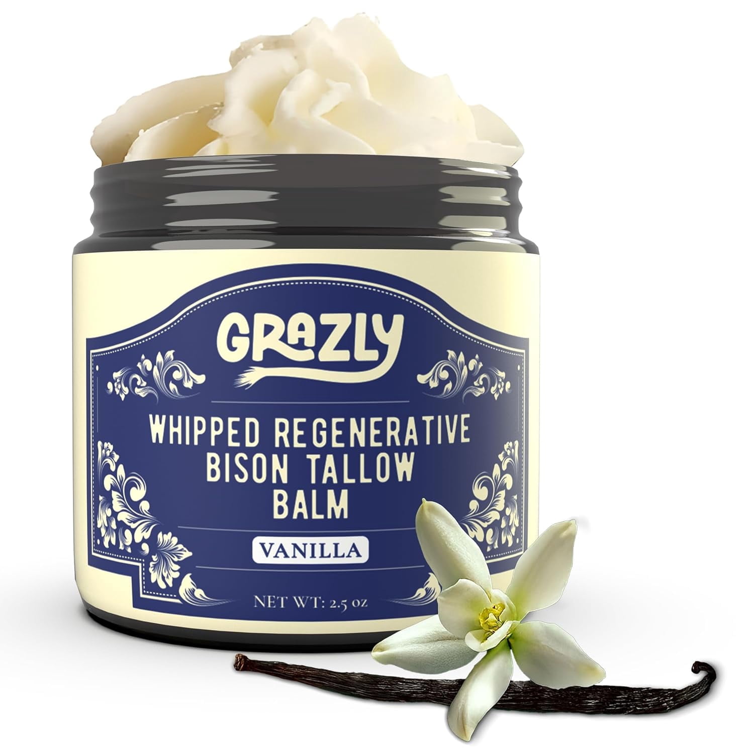 Grazly Vanilla Whipped Bison Tallow Balm Face & Body Moisturizer 2.5oz ...