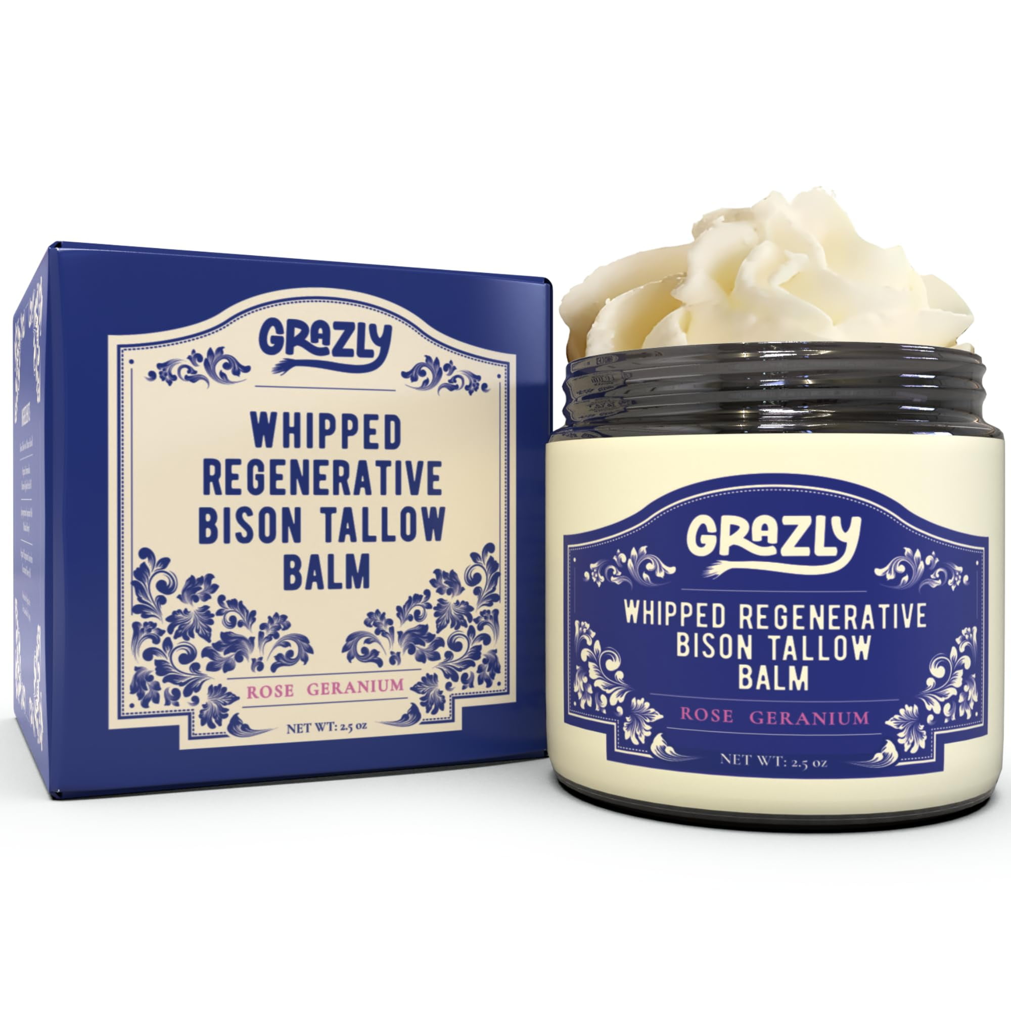 Grazly Whipped Bison Tallow HMF23 Balm w/Manuka Honey, Geranium Oil ...