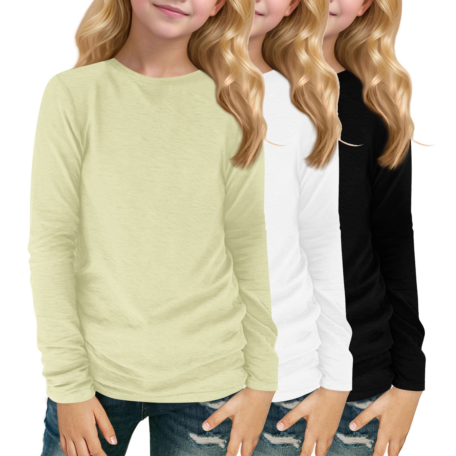 Grblisyd 3 Pack Girls Tops Size 10-12 Long Sleeve Shirt Fall Cute Black ...