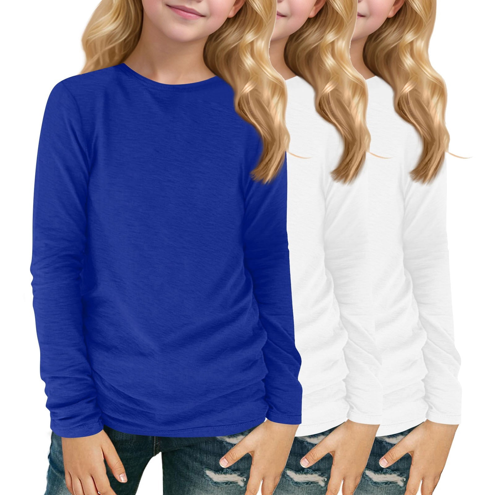 Grblisyd 3 Pack Long Sleeve Shirts for Girls Size 10-12 Black Basic ...
