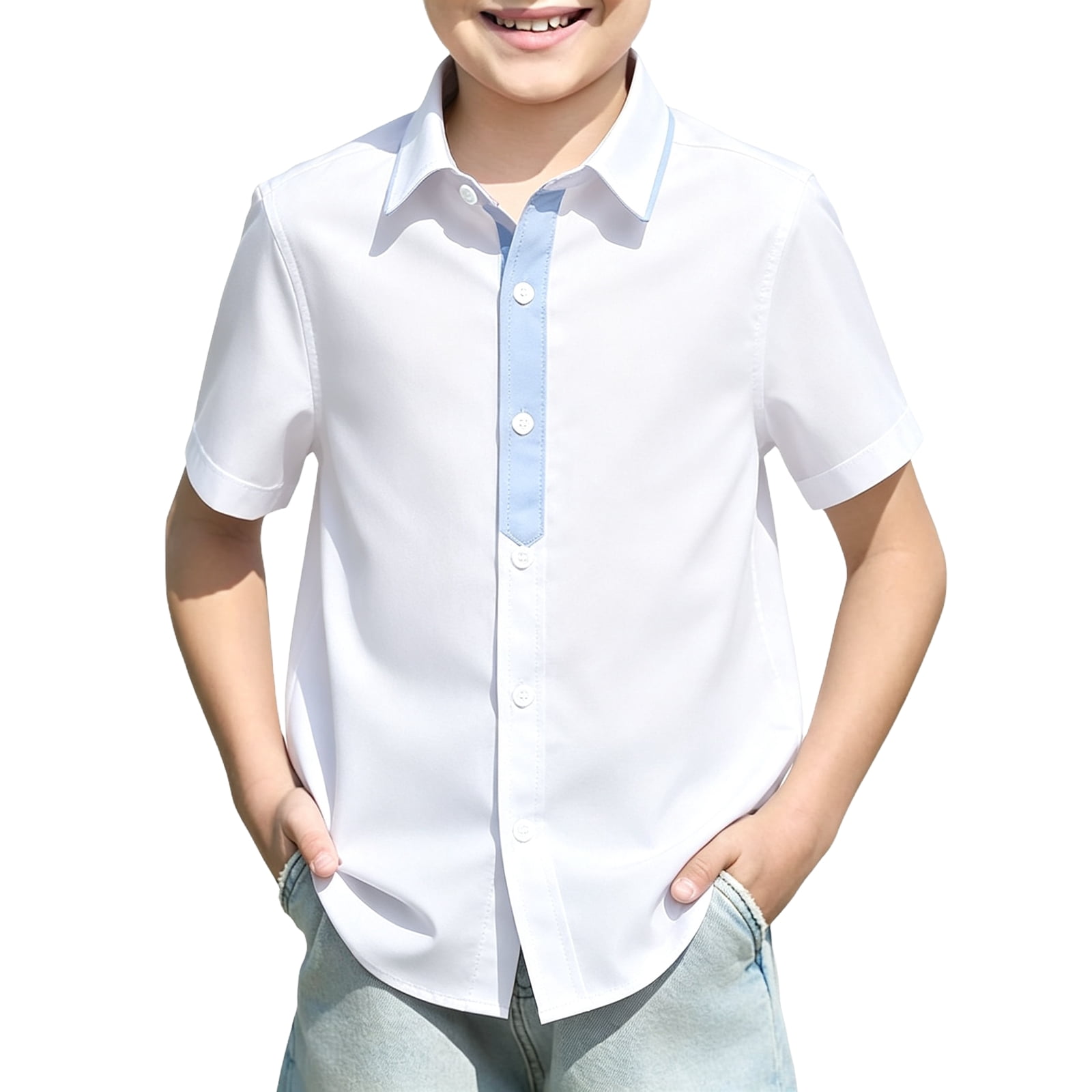 Grblisyd Boys Short Sleeve Dress Shirts Classic Collared Button Down ...