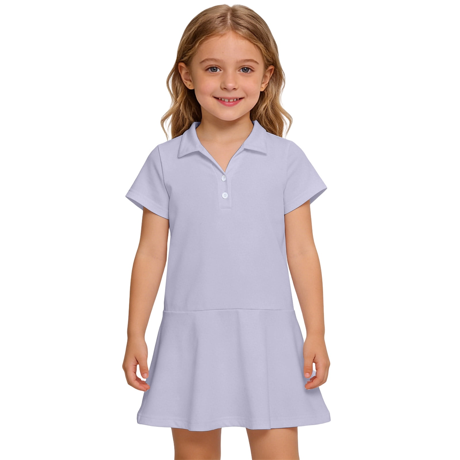 Grblisyd Girls Dresses Solid Color Short Sleeve Polo Collared Uniform ...
