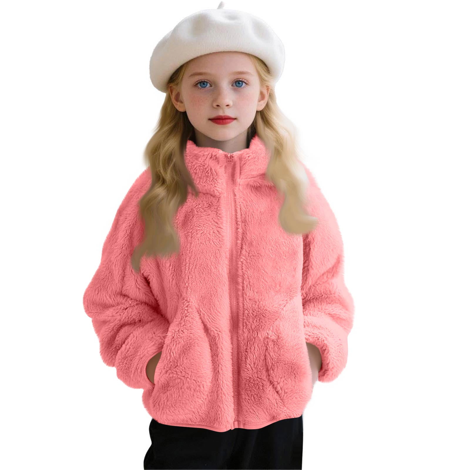 Grblisyd Girls Fleece Jacket Zipper Oversized Jacket Cozy Soft Stand-Up ...
