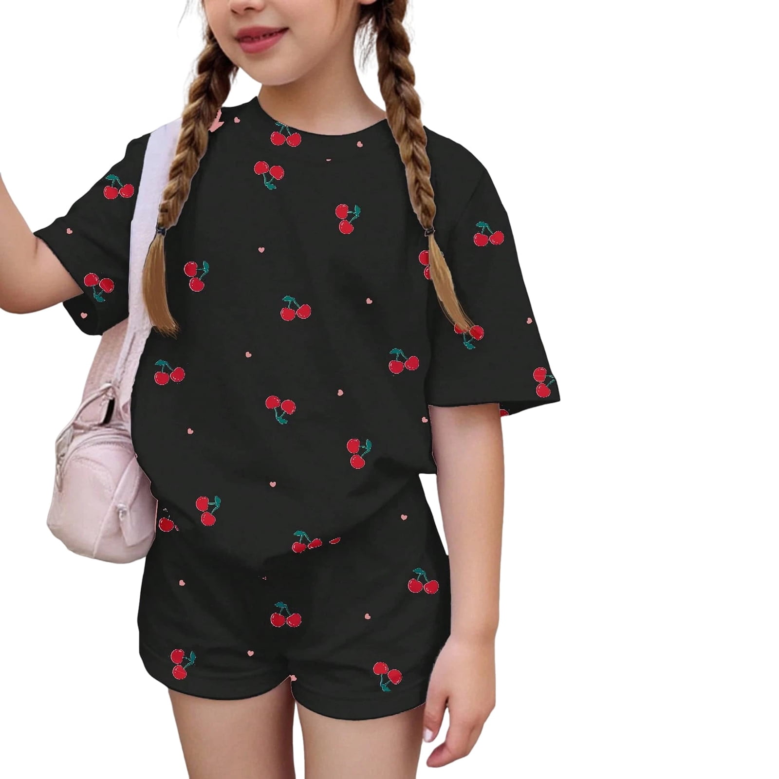 Grblisyd Girls Outfits Size 10-12 Cute Cherry Print Crew Neck Short ...