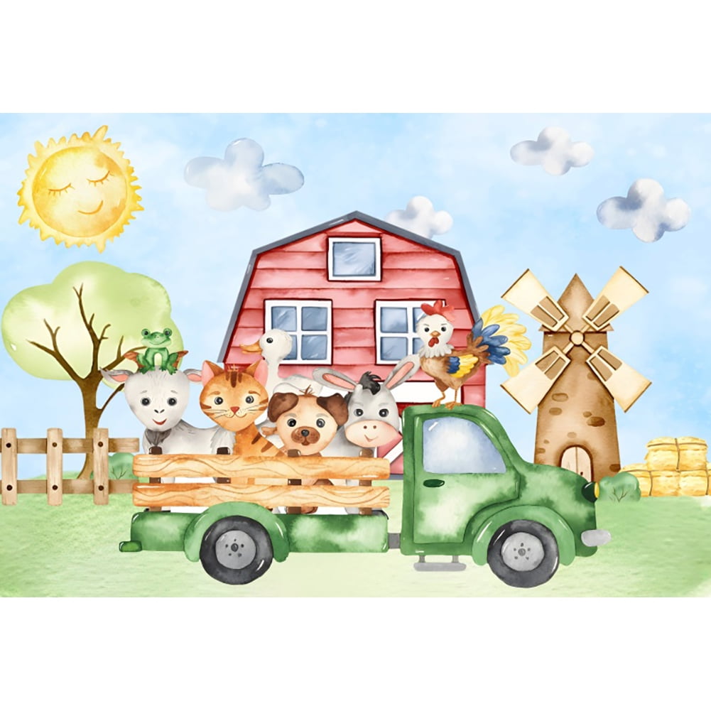 Gre Tractor Truck Birthday Party Backdrop Boy Girl Happy 1st Birthday ...