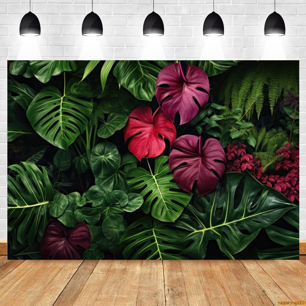 Gre Tropical leaves Backdrop Forest Plants Grass Safari Baby Shower ...