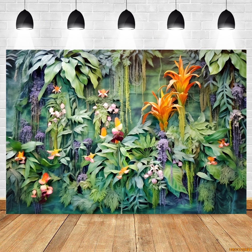 Gre Tropical leaves Backdrop Forest Plants Grass Safari Baby Shower ...