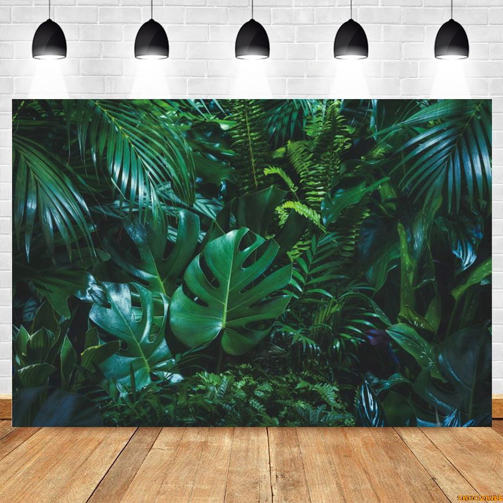 Gre Tropical leaves Backdrop Forest Plants Grass Safari Baby Shower ...