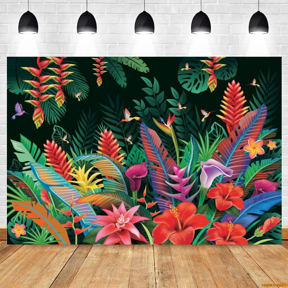Gre Tropical leaves Backdrop Forest Plants Grass Safari Baby Shower ...