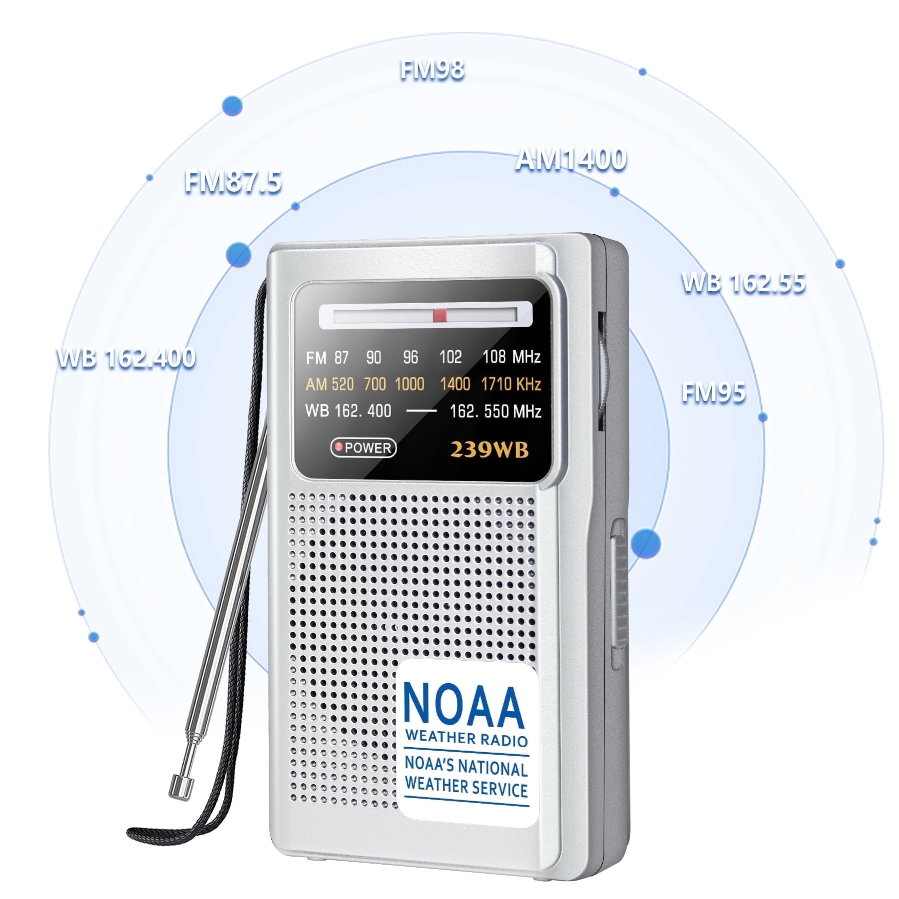 Greadio NOAA Weather Radio, AM/FM Battery Operated Transistor Portable ...
