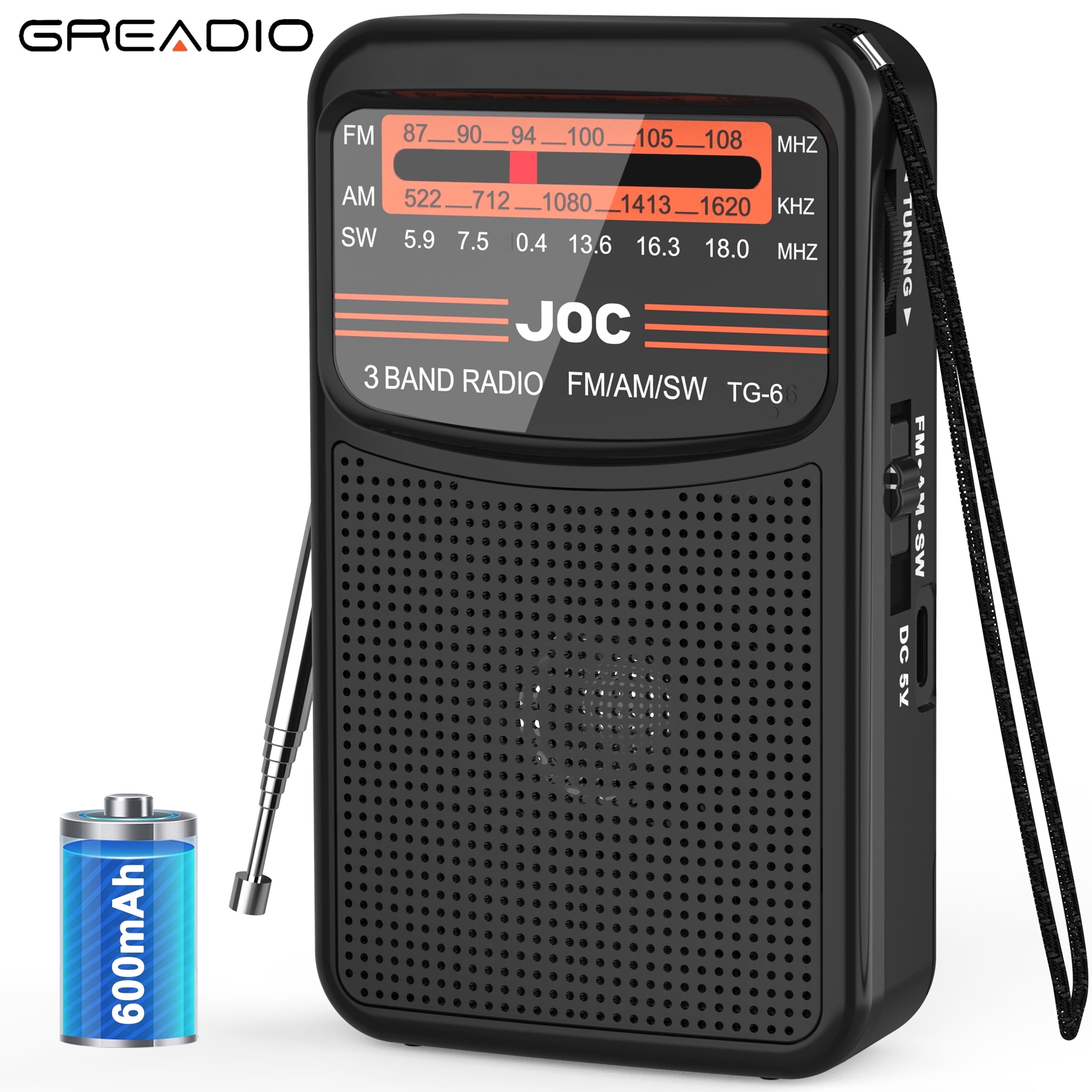 Greadio Portable AM FM Radio, Rechargeable Battery, Small, Portable AM ...