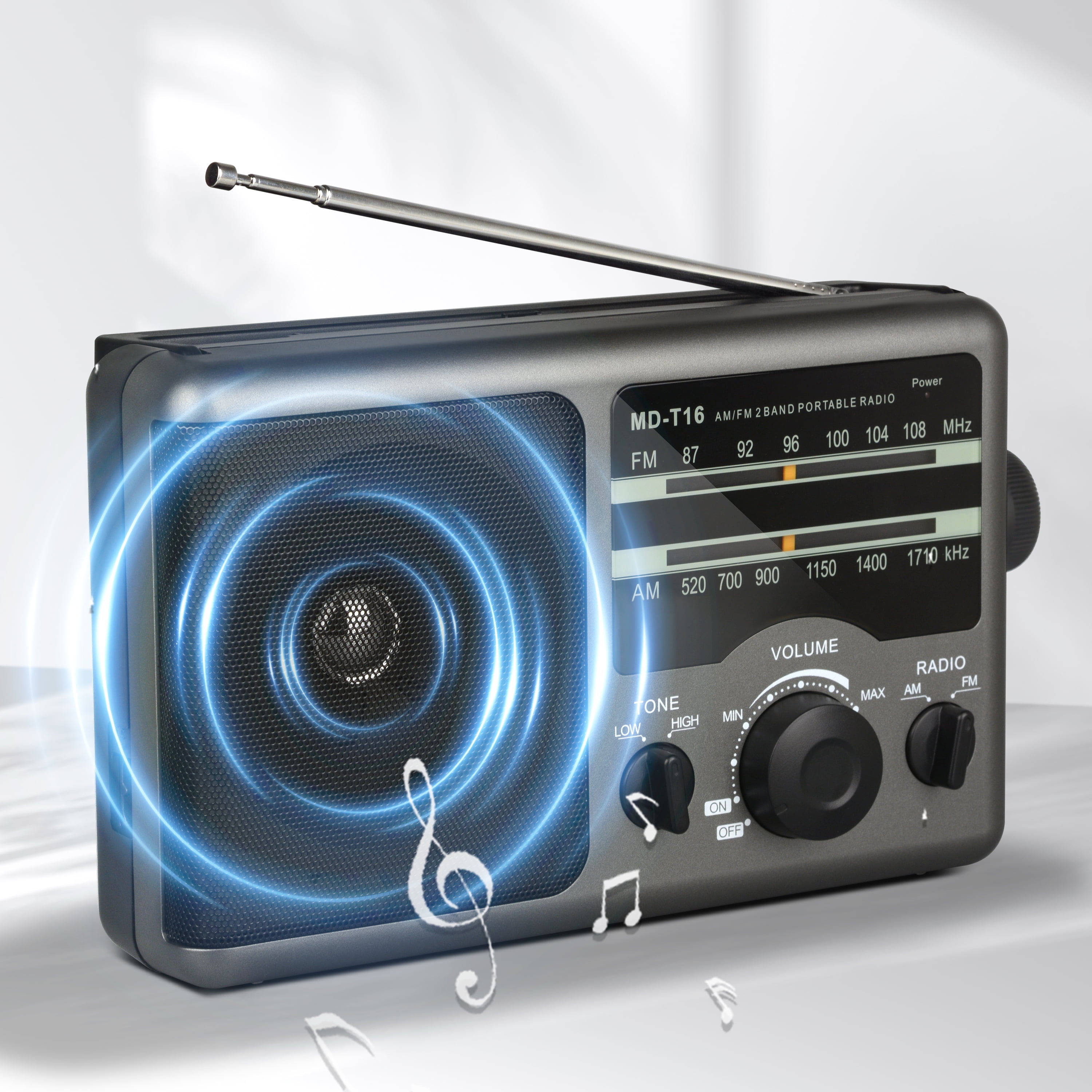 Greadio Portable AM FM Radio with Big Knob, AM FM Radio Easy Operation ...