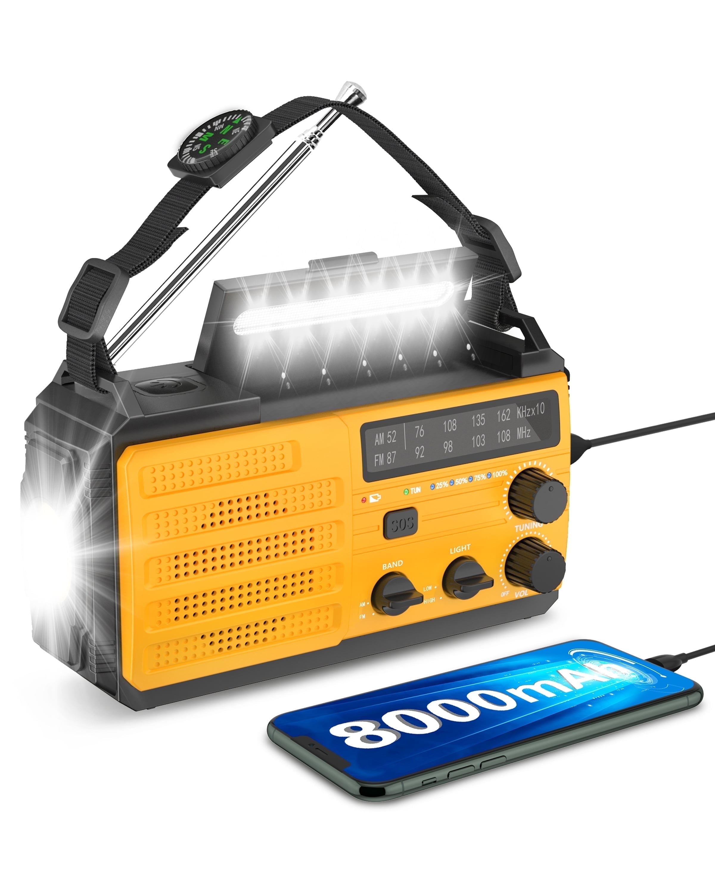 Greadio Wind up Emergency Radio, Solar AM/FM Radio,4000mAh Portable ...