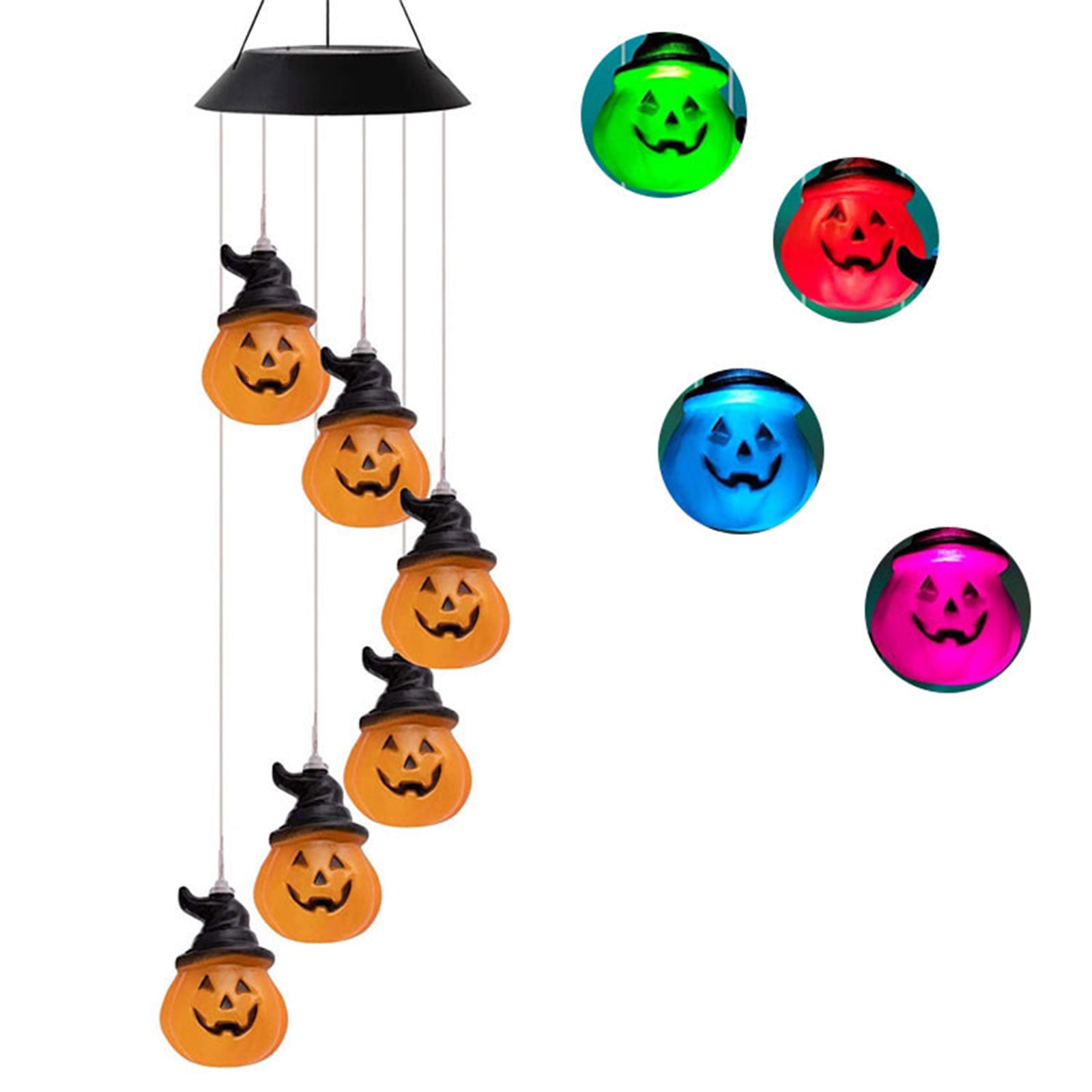 Pumpkin Solar Wind Chimes, Halloween Mobile Hanging LED Color Changing ...