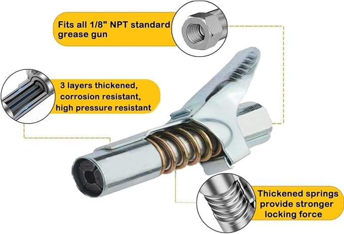Grease Gun Coupler-Strong Lock on Greases Gun Couplers 10000 PSI Quick ...