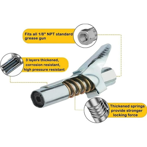 Grease Gun Coupler-Strong Lock on Greases Gun Couplers 10000 PSI Quick ...