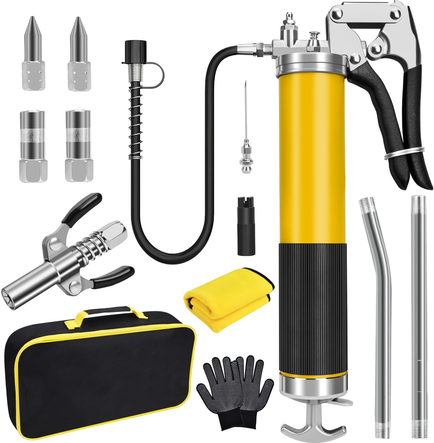 Grease Gun Kit, 7000 PSI Heavy Duty Pistol Grip Grease Gun with 14 oz ...