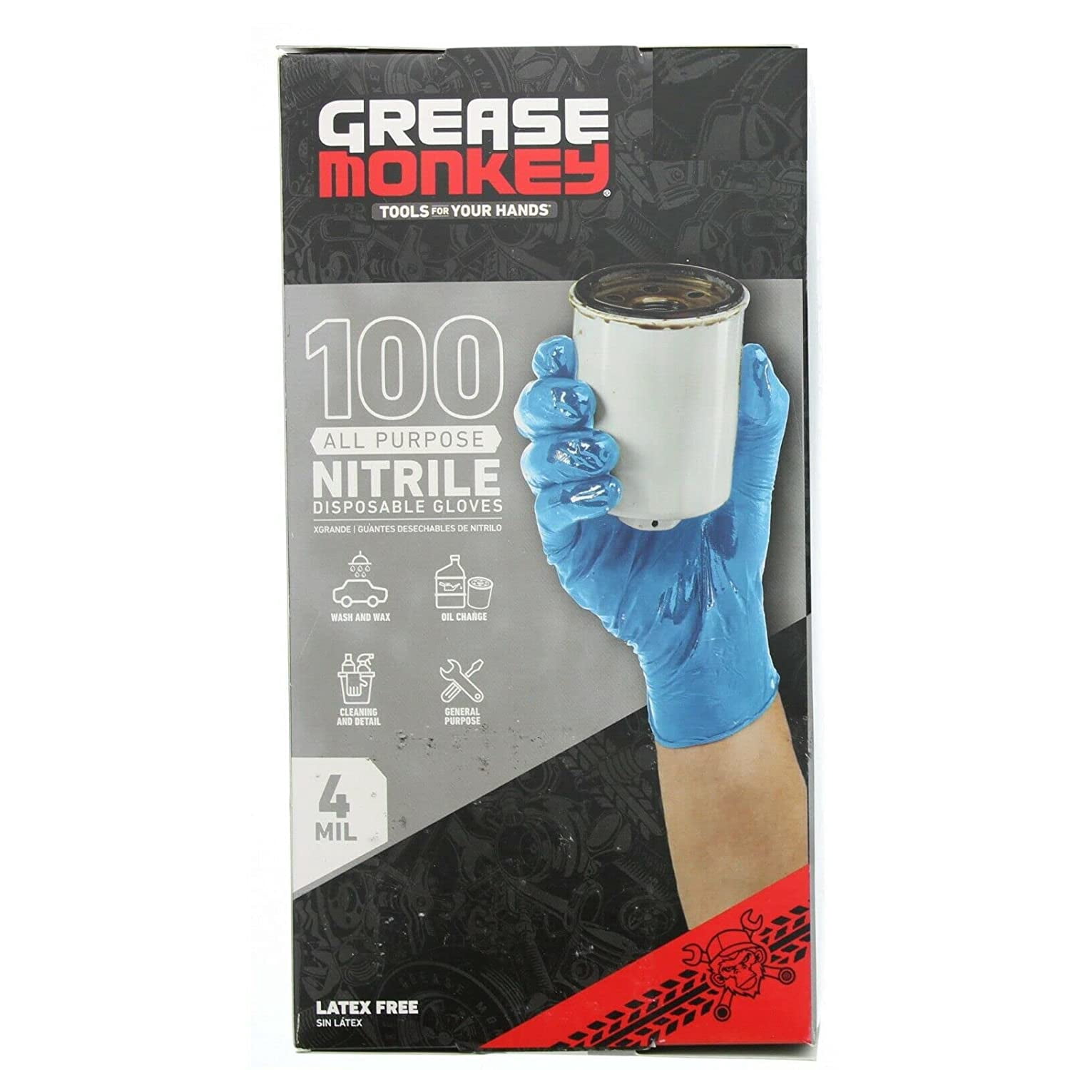 Grease Monkey All Purpose 4 Mil Thickness Disposable Nitrile Gloves ...