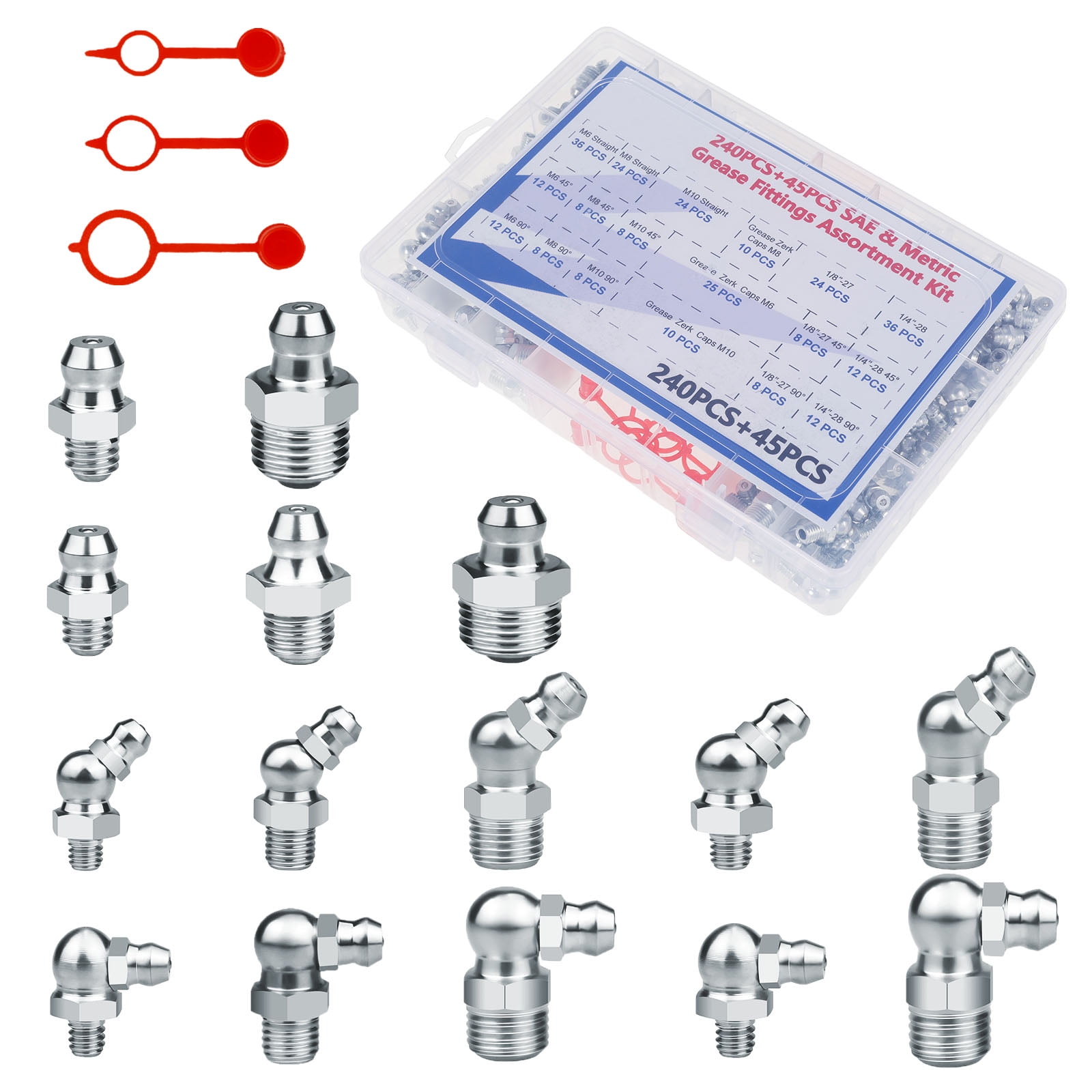 Grease Nipple Fitting Assortment Kit with Lubrication Connector Caps ...