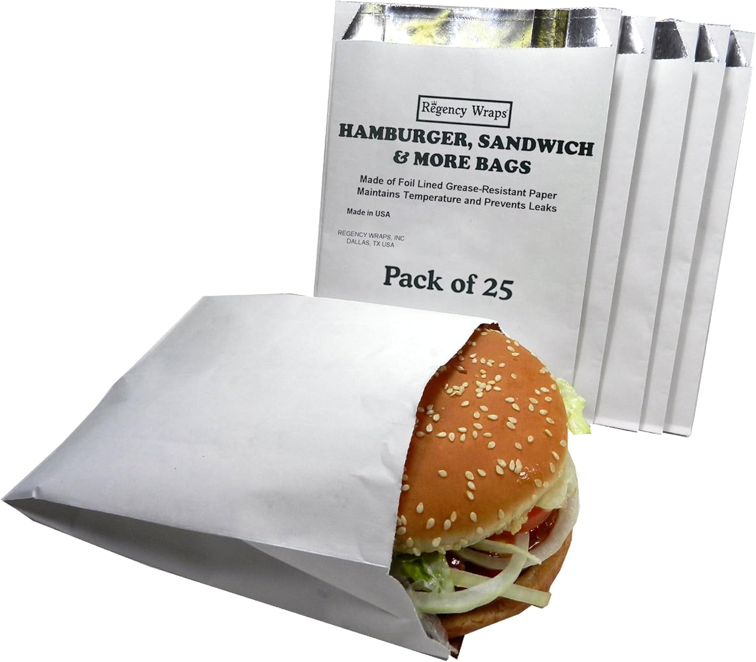 Grease Resistant Snack Serving Bags, Foil Lined, Pack of 25 For Burgers ...