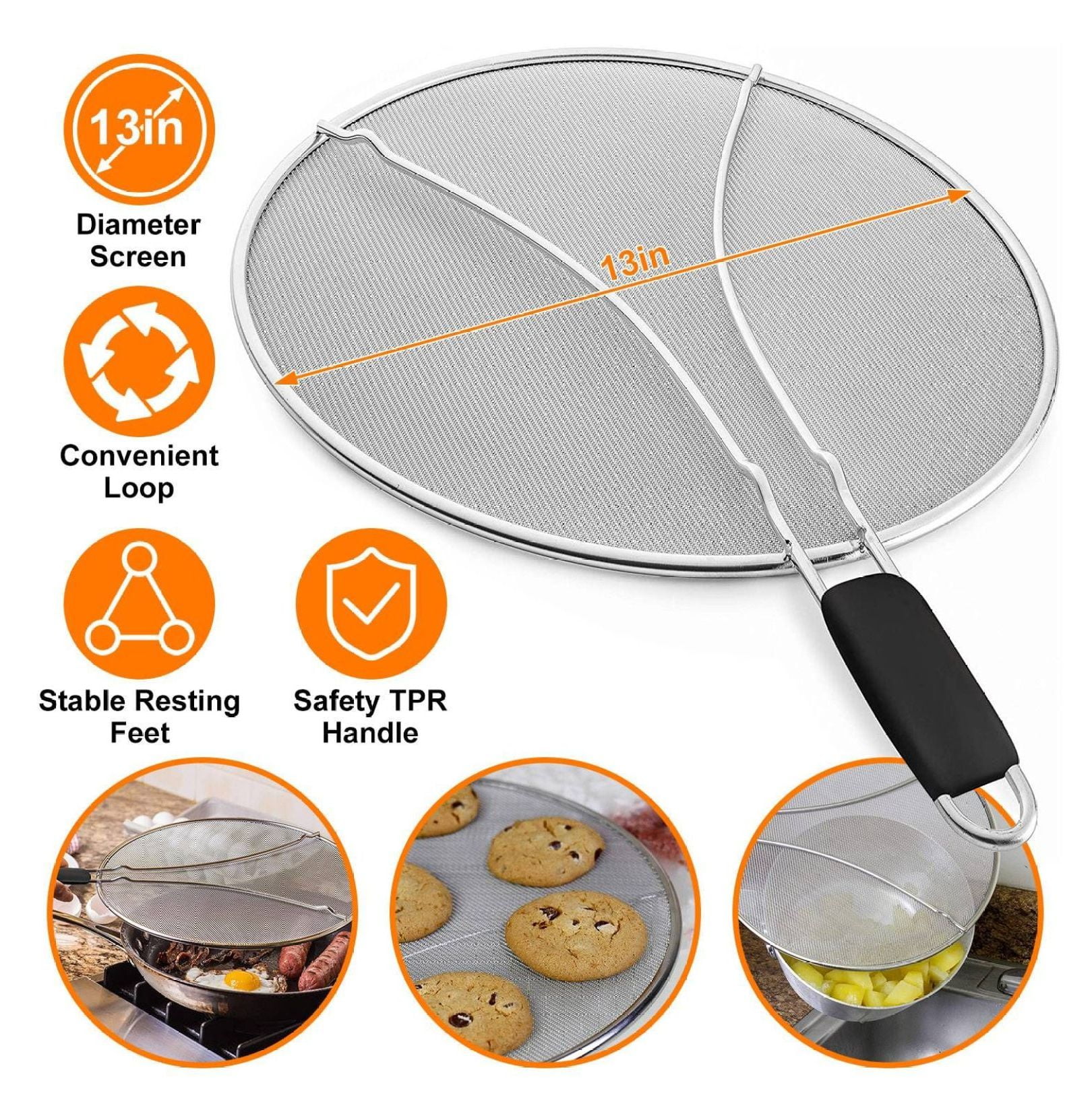 Grease Splatter Screen 13in Stainless Steel Fine Mesh Mesh Shield Hot ...