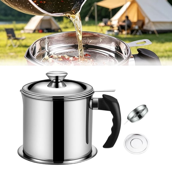 Grease Storage Can with Fine Mesh Filter, Stainless Steel Oil Strainer ...