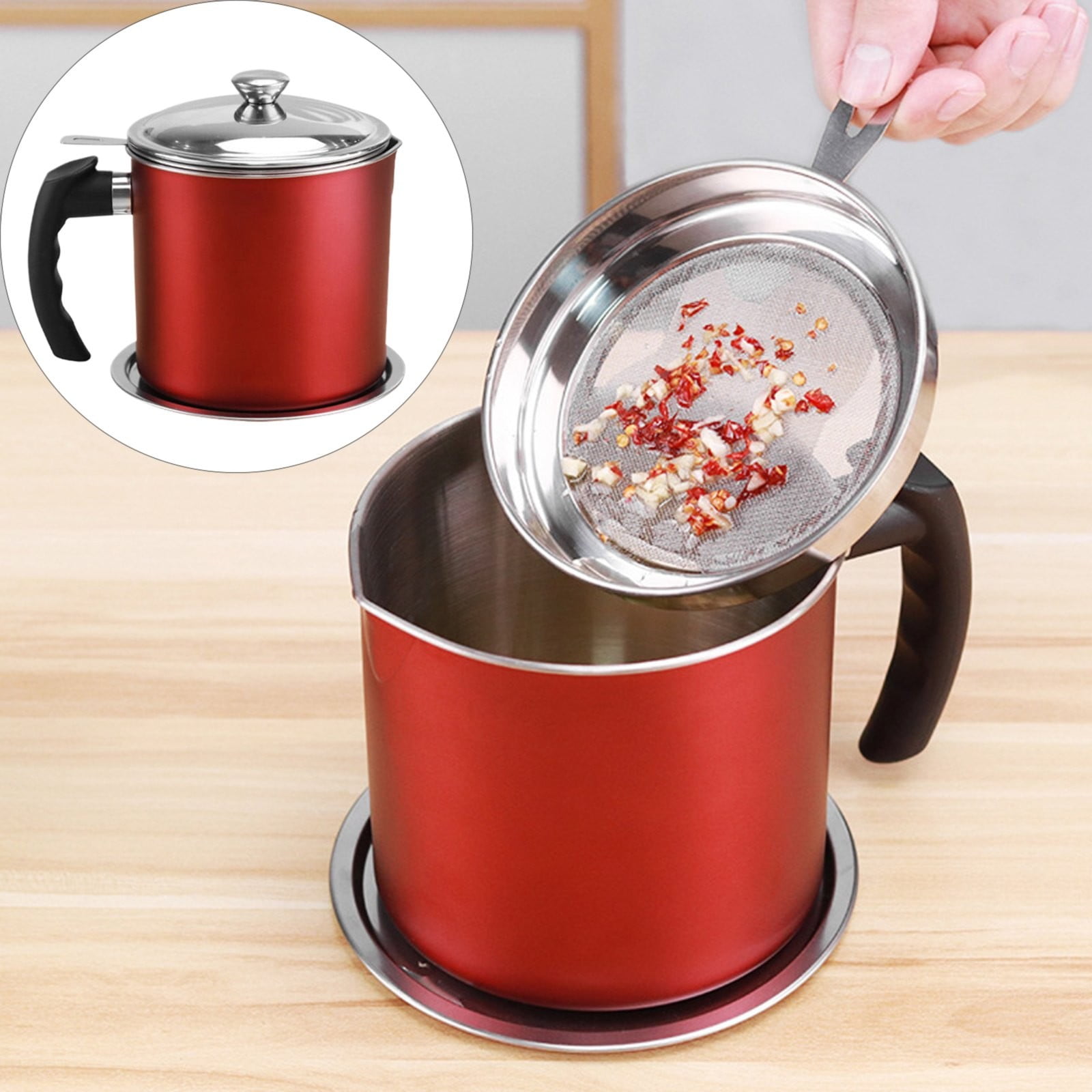 Grease Strainer Container,1.3L Stainless Steel Oil Pot With Lid And ...