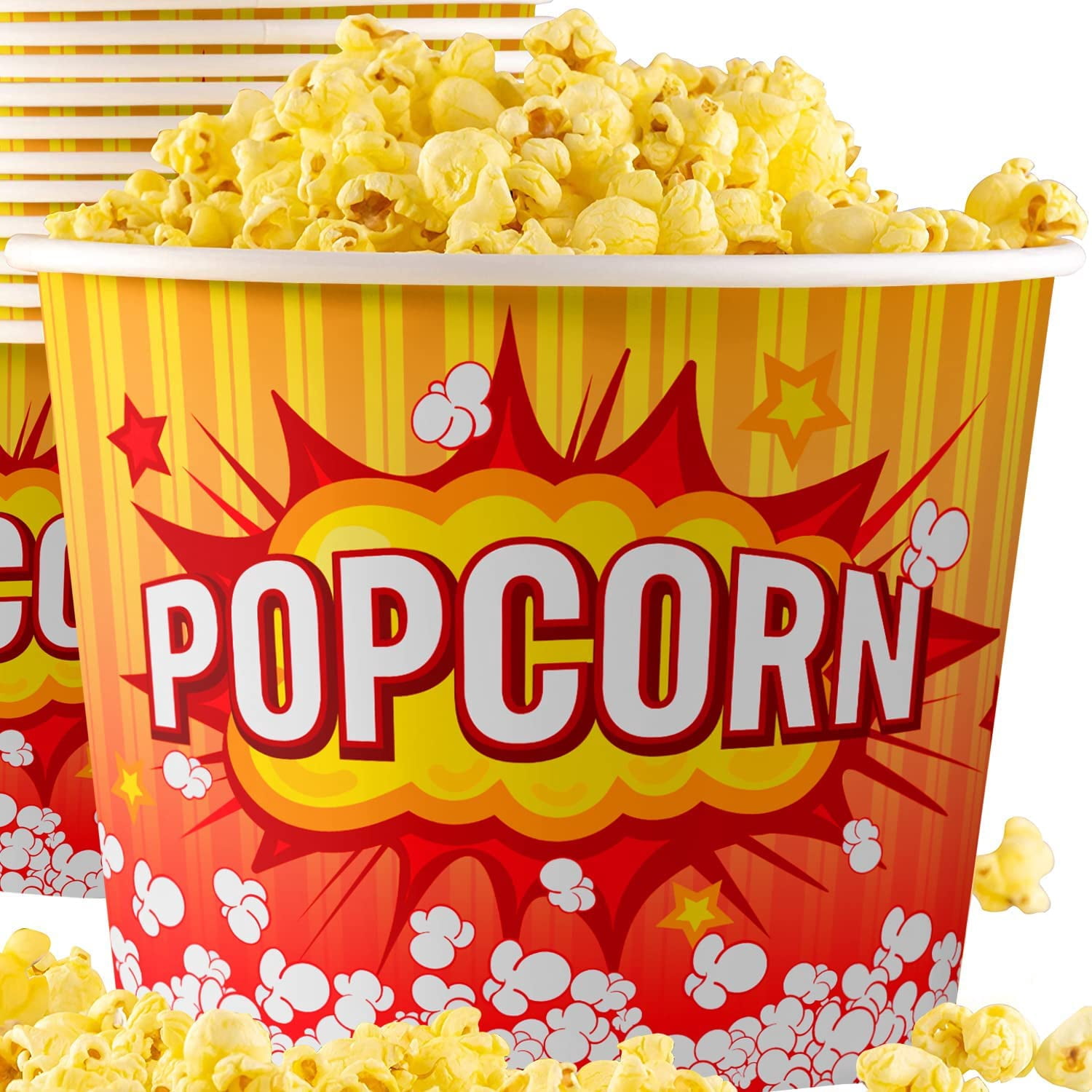 Greaseproof Retro 85oz Popcorn Buckets 25 Pk. Durable Pop Corn Tubs in ...