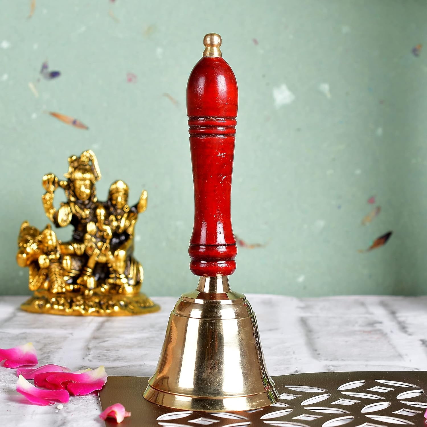 Great Art Beautiful Puja Handheld Ghanti Brass Puja Bell for Mandir ...