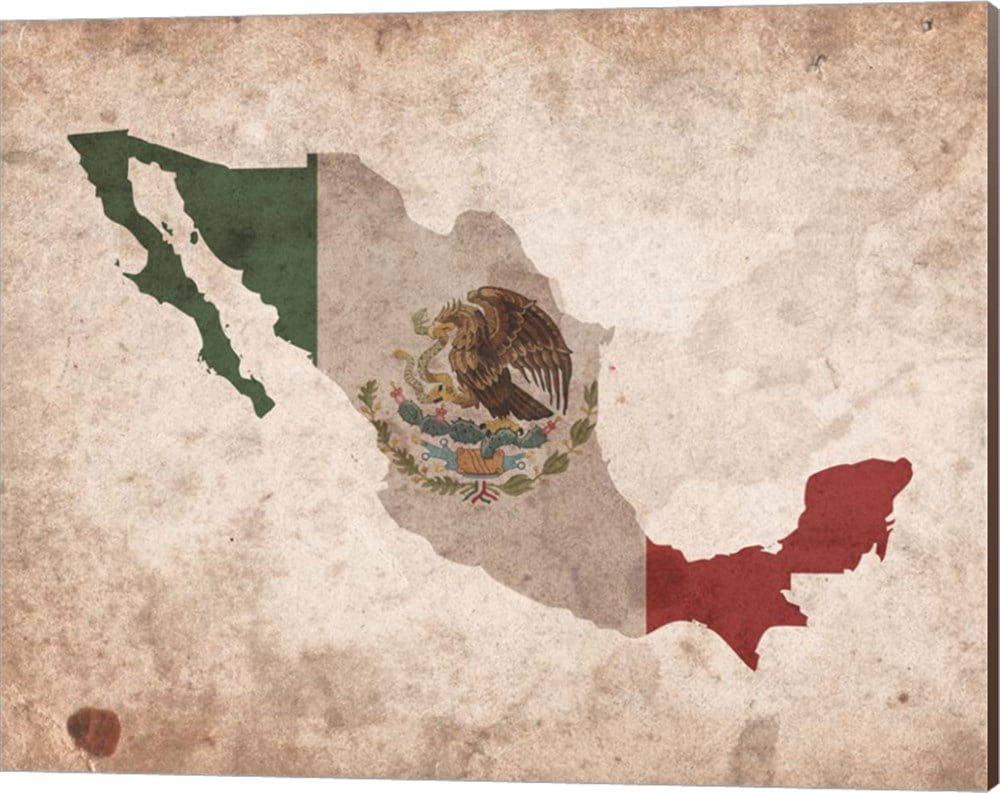 Great Art Now Map with Flag Overlay Mexico by Color Me Happy Canvas ...
