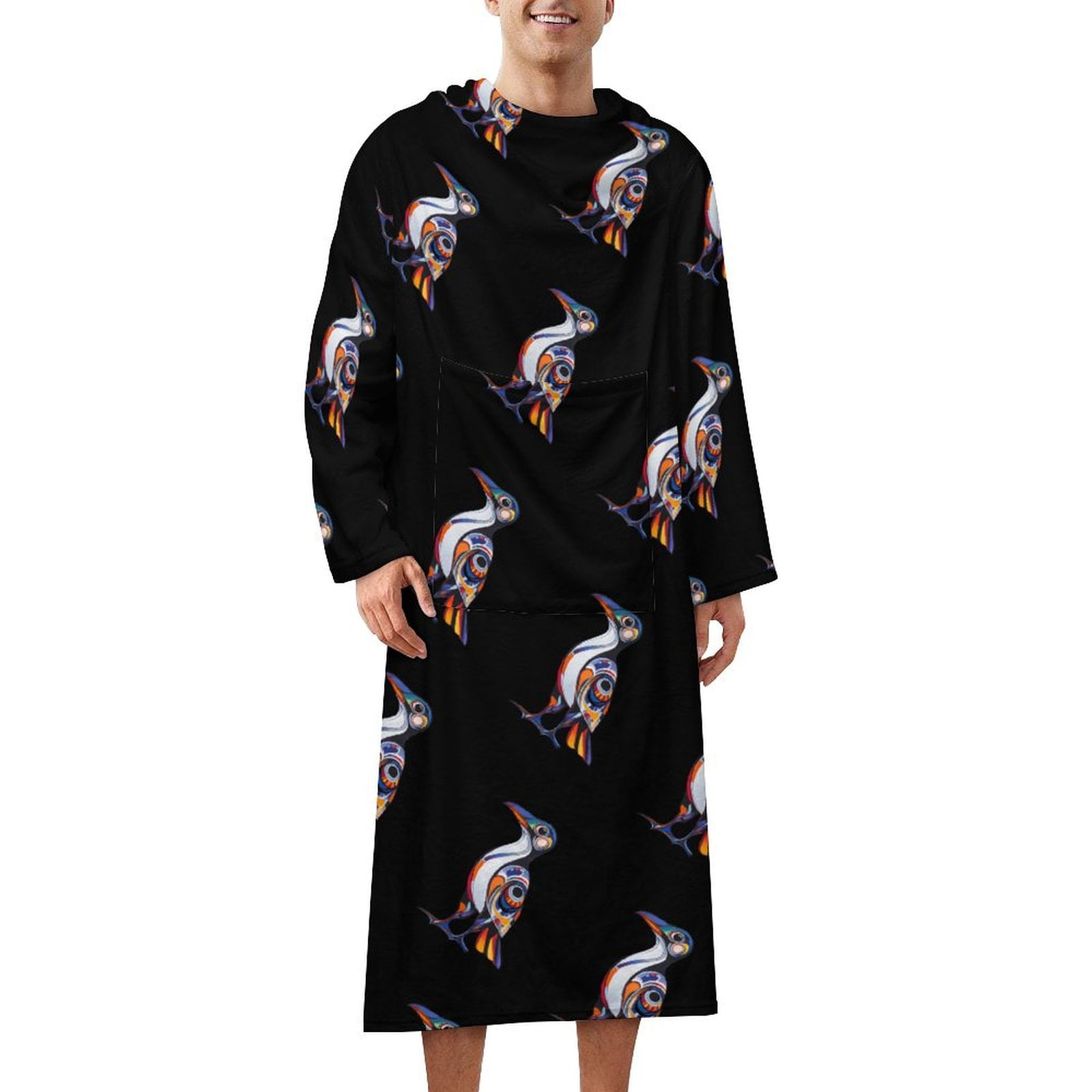 Great Auk Wearable Blanket with Sleeves and Pocket Comfy Flannel Fleece ...