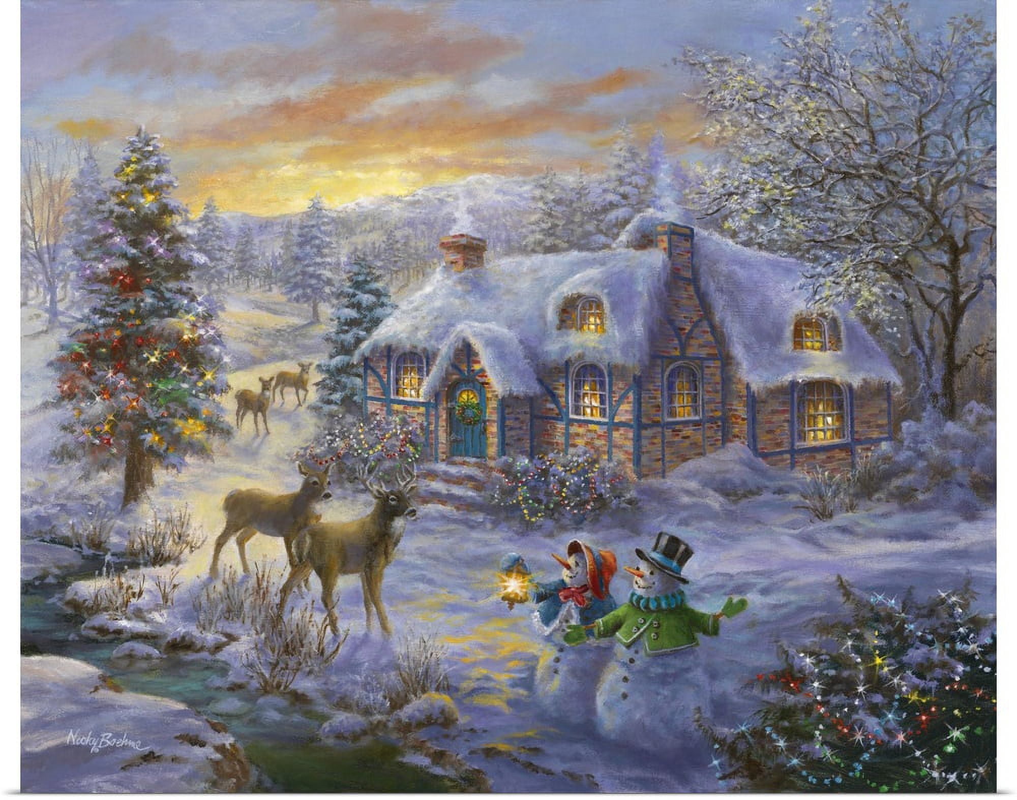 GBC | "Christmas Cottage" Art Print - 30x24 - Walmart.com