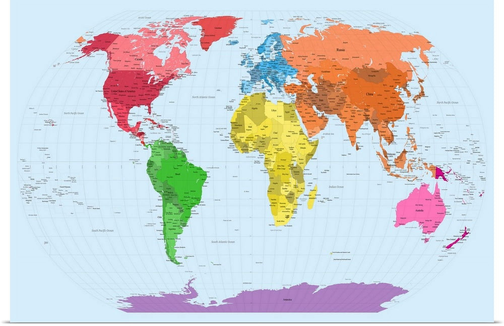 Great BIG Canvas | "Continent map of the world" Art Print - 36x24 ...