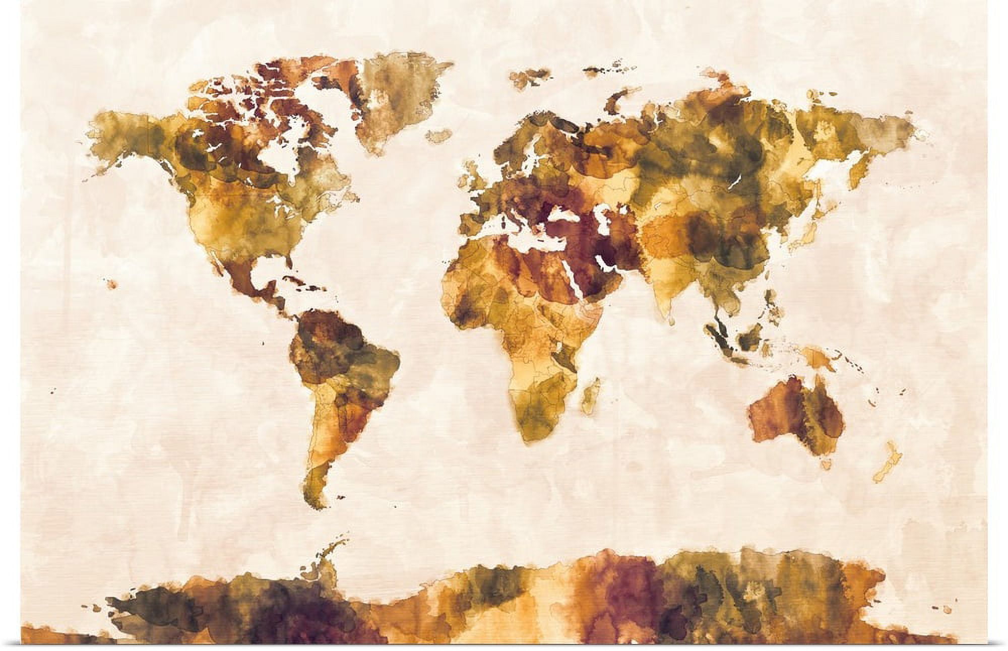 Great BIG Canvas | "Map of the World Map Watercolor Painting" Art Print ...