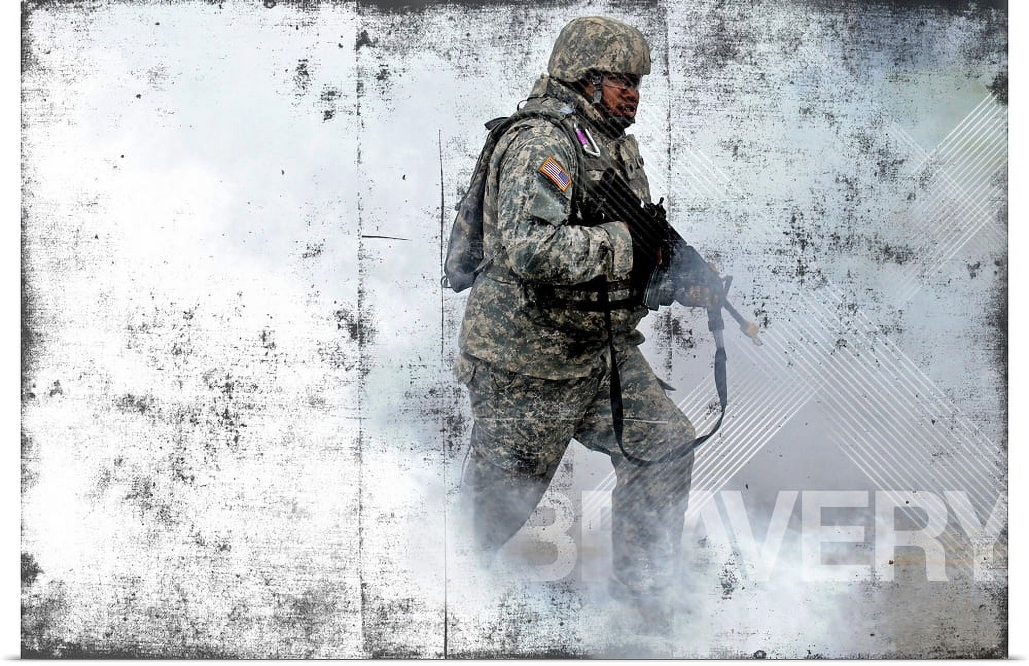 Great BIG Canvas | "Military Grunge Poster: Bravery. A soldier races ...