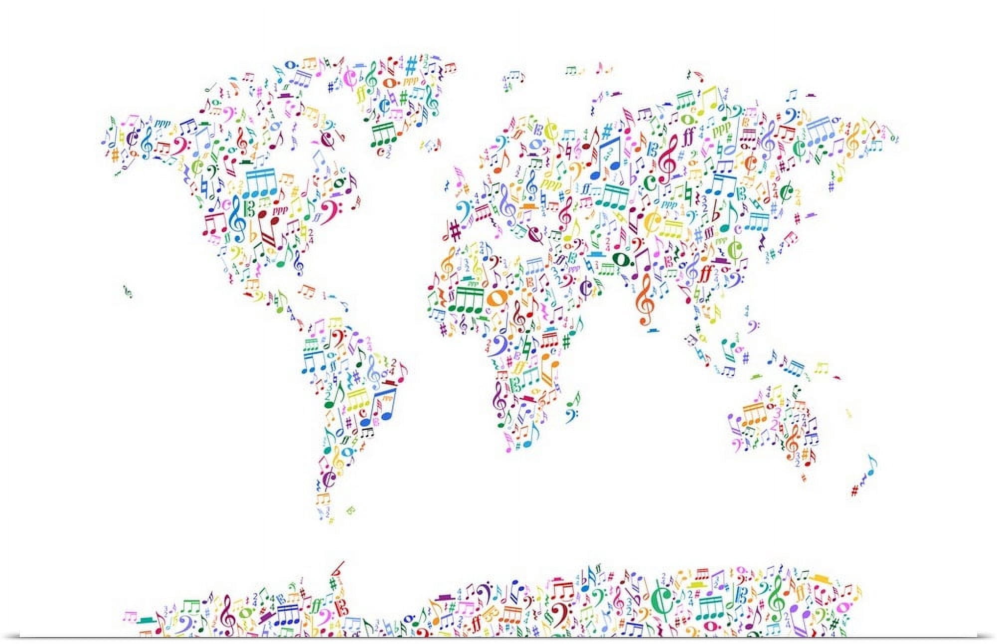 Great BIG Canvas | "Music Notes Map of the World" Art Print - 30x20 ...