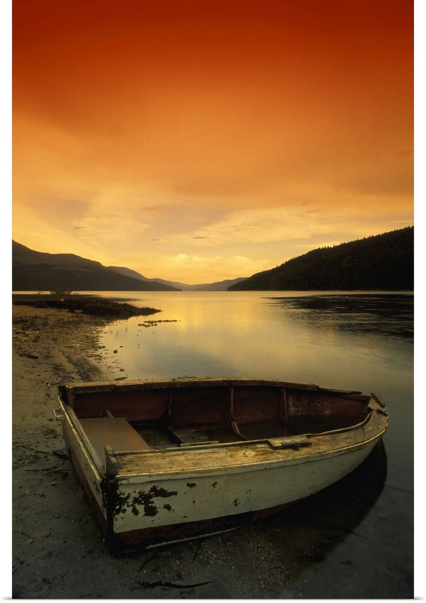 Great BIG Canvas | "Old Rowboat At Water's Edge With Sunset Background ...